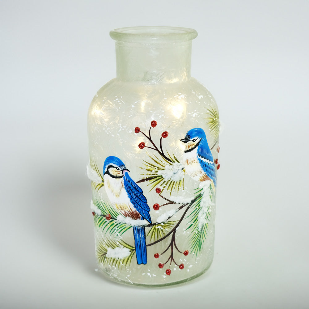 Blue Jay - Crackle Glass Bottle | A Cheerful Giver