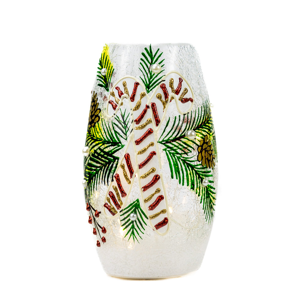 Candy Cane Crackle Glass Short Vase | A Cheerful Giver